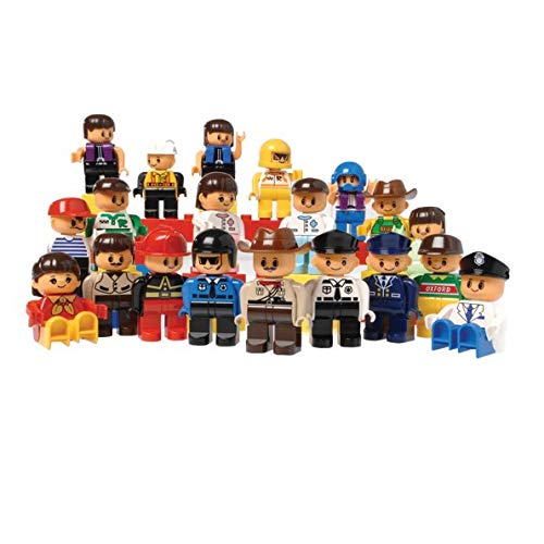 Constructive Playthings OX-37 Preschool Sized Interlocking Bricks Accessory Set Featuring People, Dinosaurs and Animals