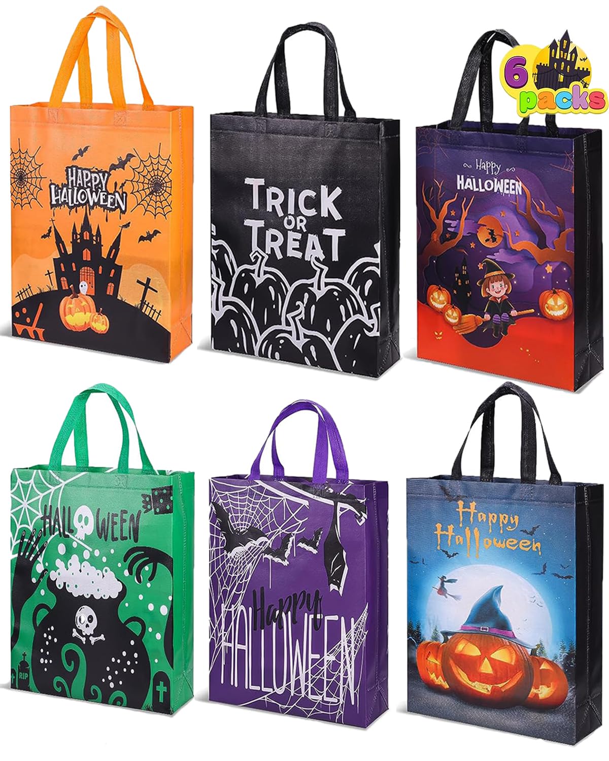 Halloween Trick or Treat Bags, Large Halloween Tote Bags with Handles Halloween Candy Bag Reusable Non-Woven Halloween Bag for Gifts Wrapping, Trick or Treat, Halloween Party Supplies 15"×11.8"×3.9"