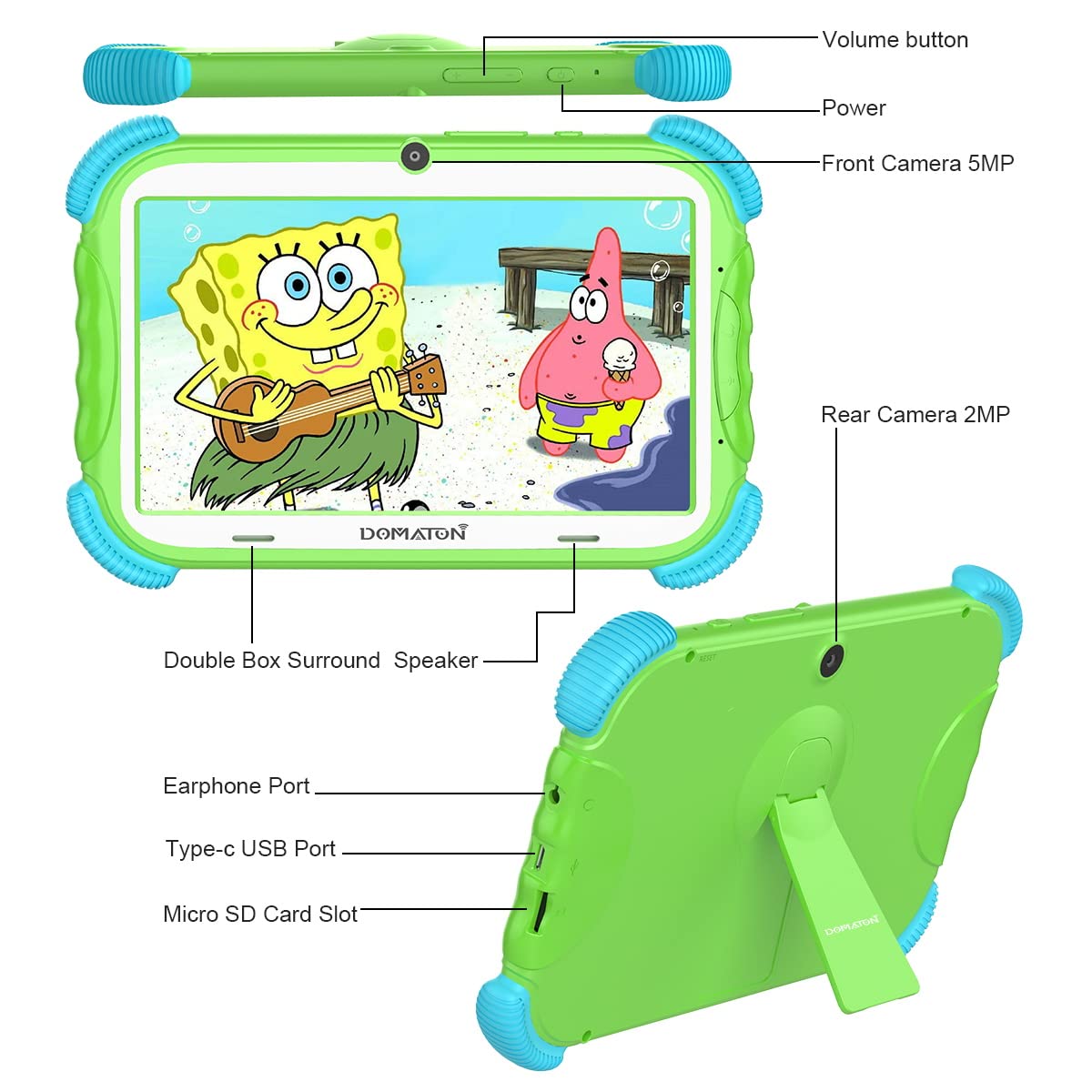 DOMATON 7' Kids Tablet, 14/3.1, K711 Green