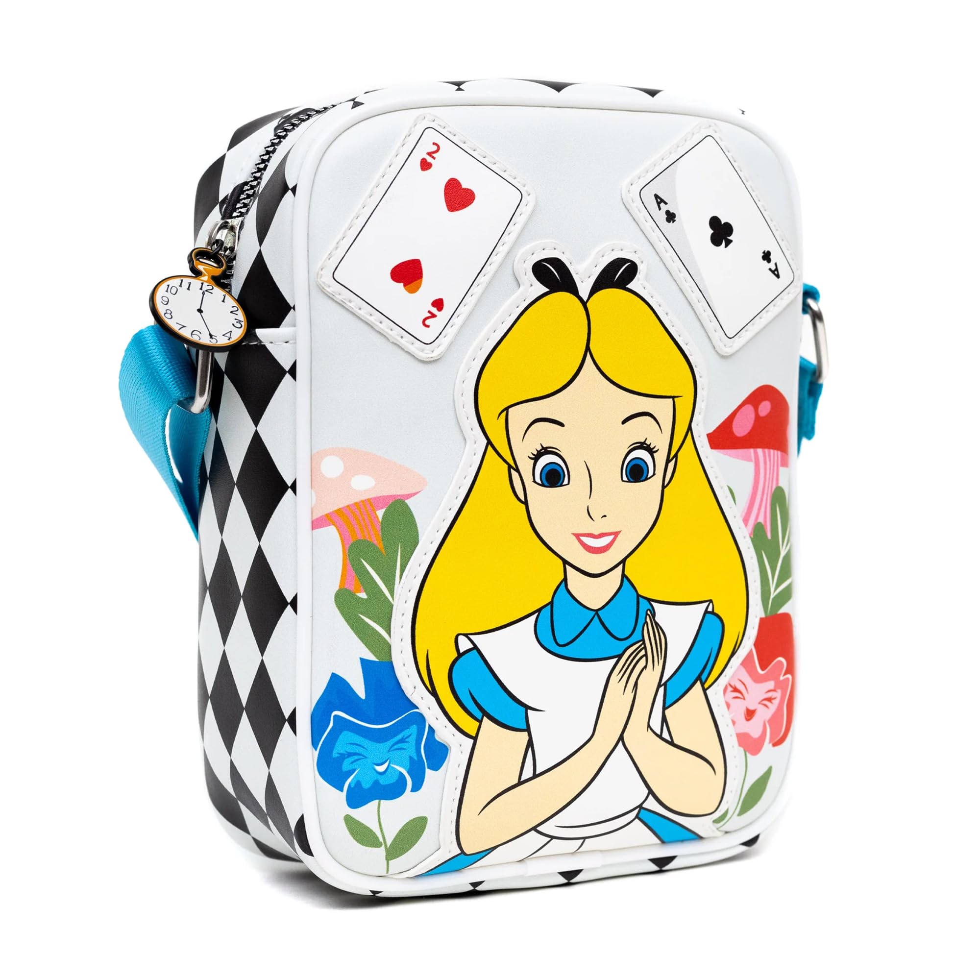 Disney Bag and Wallet Combo, Alice in Wonderland Cards Chesire Cat Clock, Vegan Leather