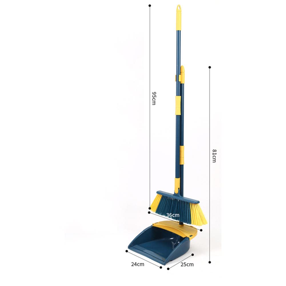 FEMUN Sweep Dustpan Set Durable Indoor Non-Stick Hair Household Rotating Head Soft Hair Long Handle Stainless Steel Thickened Sweep Broom and Dustpan, Used Under beds, Sofas, and cabinets