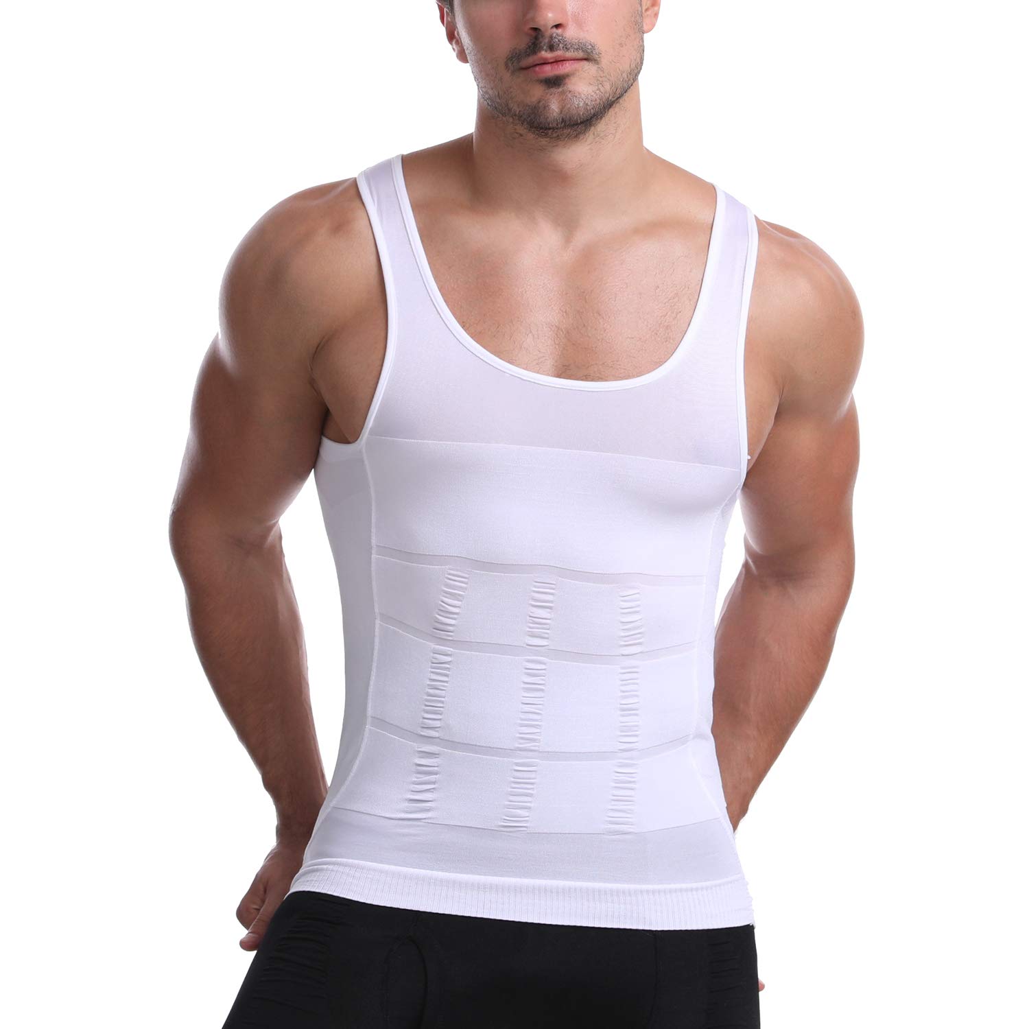 Cacosa Men's Body Shaper Slimming Shirt Tummy Vest Thermal Compression Muscle Tank Top Base Layer Slim Shapewear (White, M)