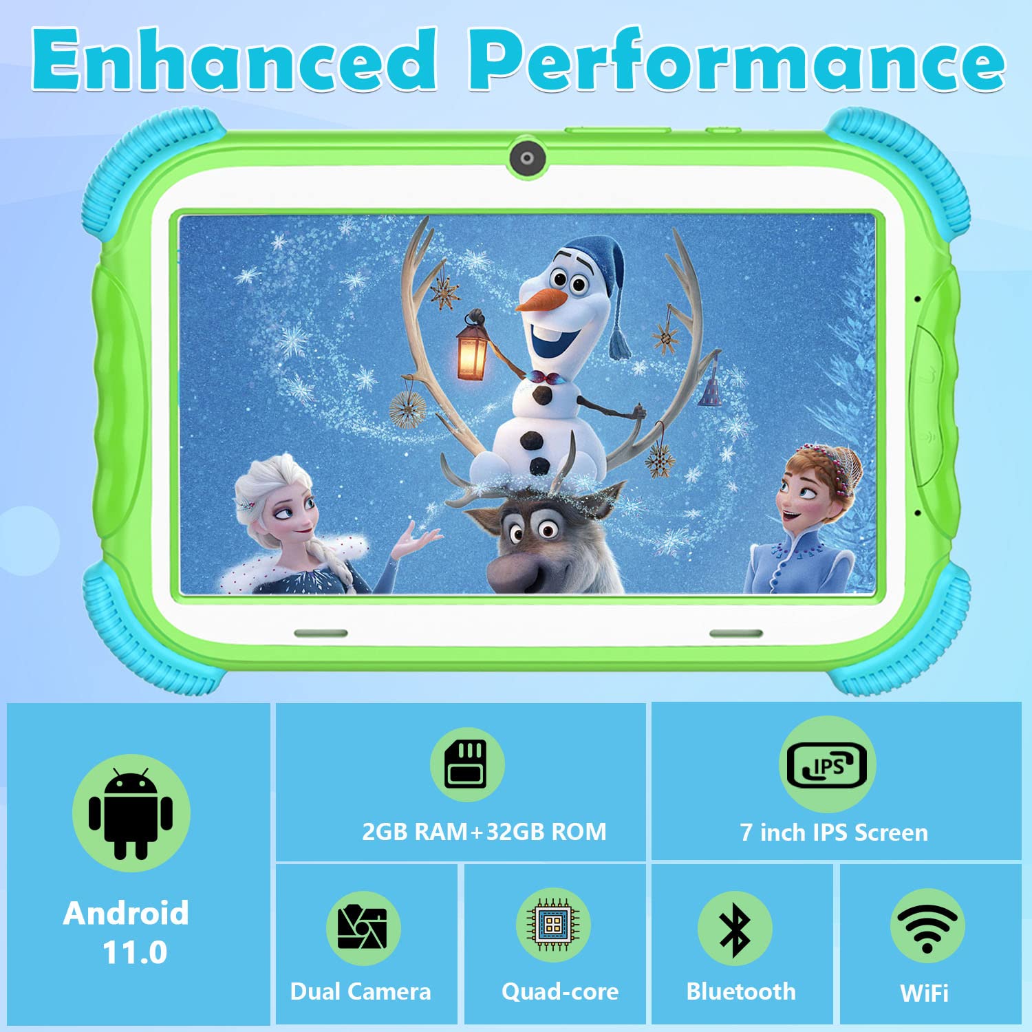 DOMATON 7' Kids Tablet, 14/3.1, K711 Green