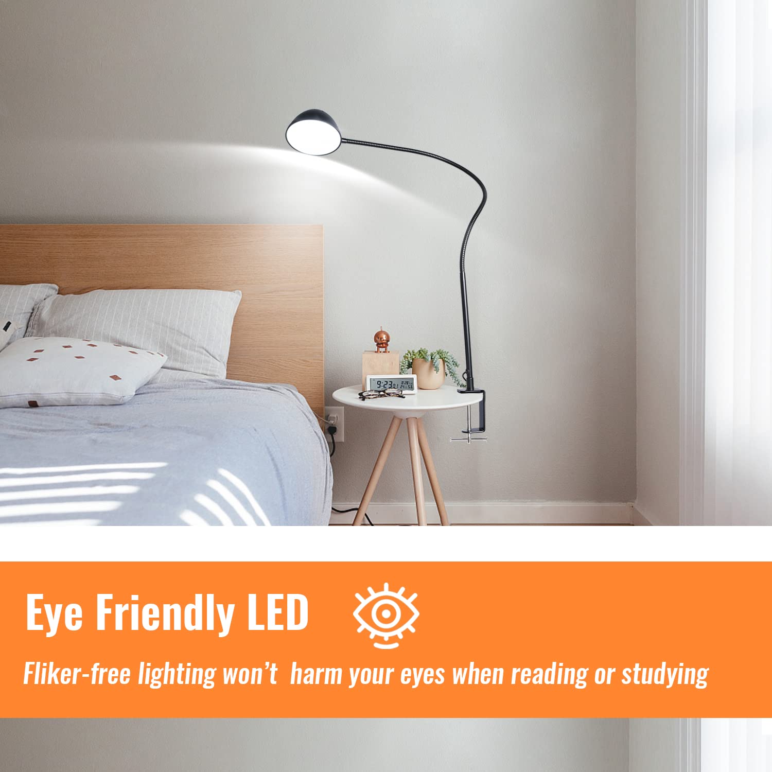 CeSunlight Clamp Lamp, Clip on Lamp, Desk Lamp with Clamp, 12W, 1300 LMS, 3 Color Modes, 10 Brightness Levels, 30 Inches Long Gooseneck Light, Perfect for Sewing, Reading, Home, Office