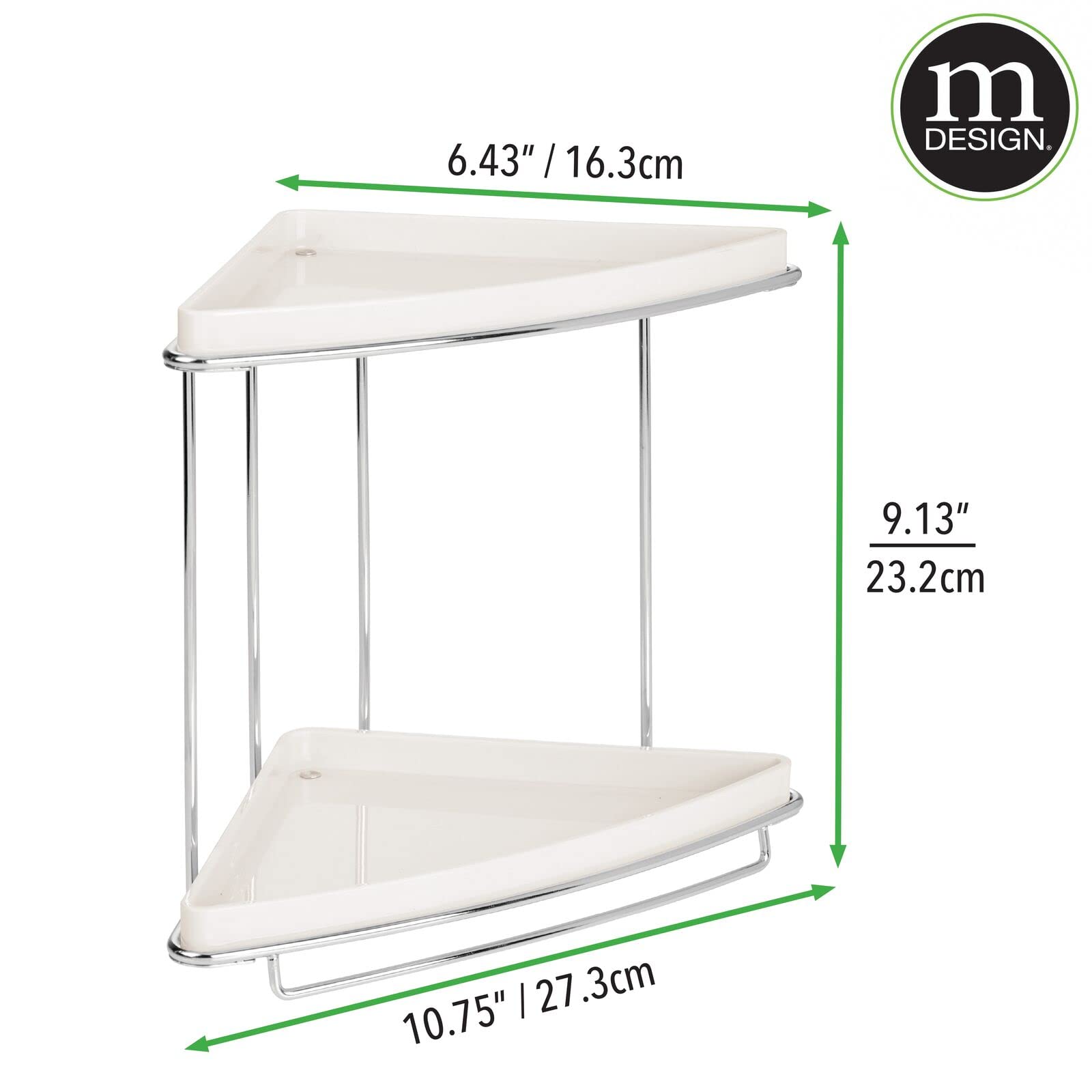 mDesign Steel/Plastic Freestanding Countertop Corner Shelf Organizer with 2-Tier Storage for Bathroom, Vanity, Cabinet, Counter - Holds Makeup, Bath Gel - Prism Collection - Cream