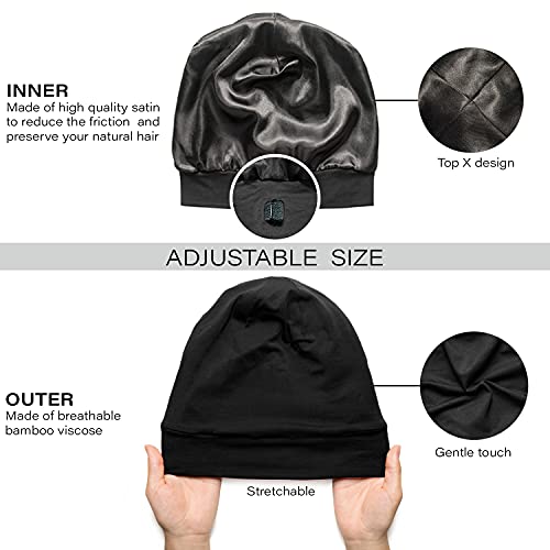 CAPLORD Silk Satin Bonnet Hair Cover Sleep Cap for Sleeping Beanie Hat Adjustable Stay On Headwear Lined Natural Nurse Cap for Black Women Curly Hair Overnight Protection Recommended