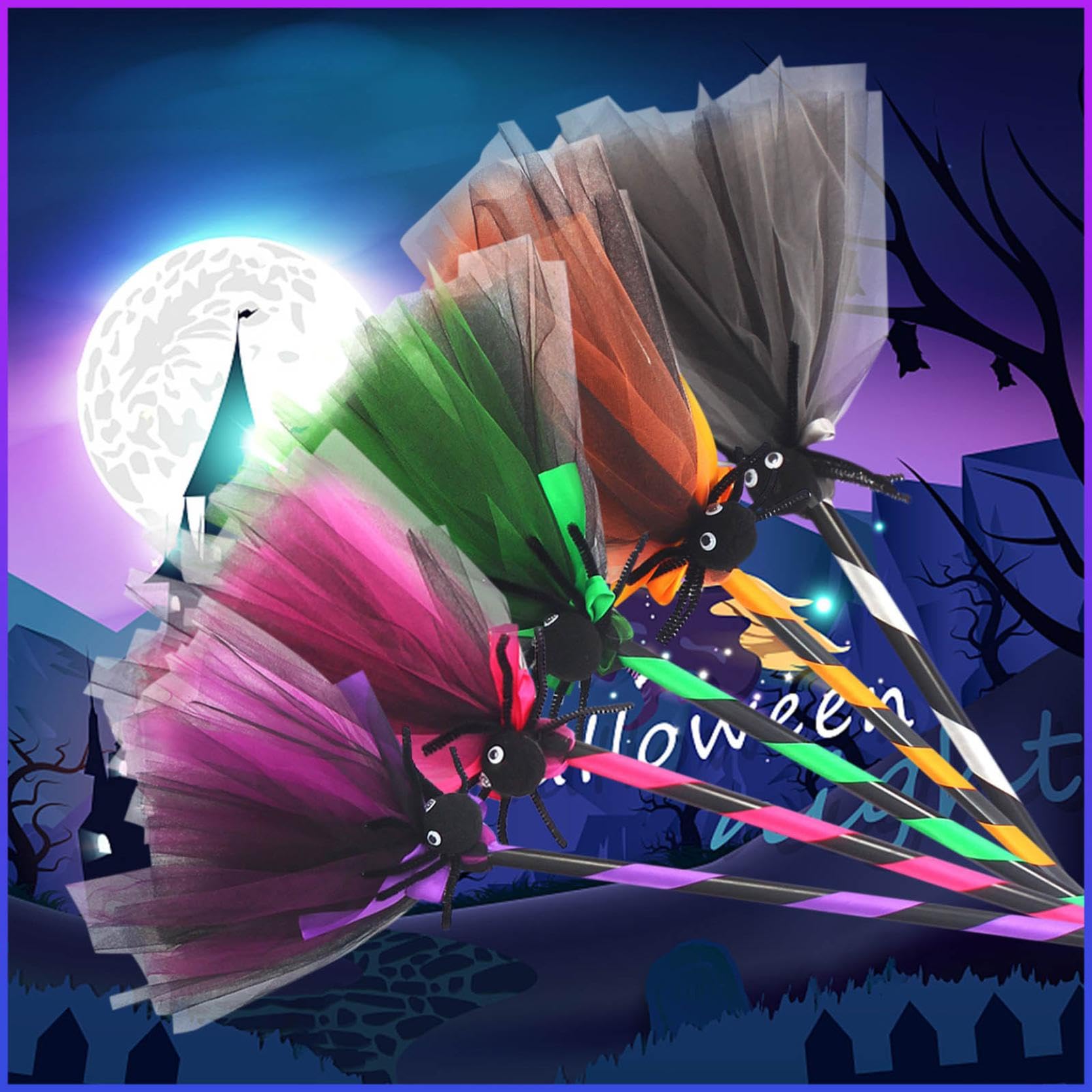 Halloween Witch Broom Kids Witch Broom Witch Costume Accessories Halloween Costume Decorations Halloween Witch Costume Sets (Purple)