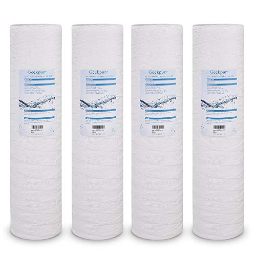 Geekpure Whole House String Wound PP Sediment Replacement Filter Cartridge-4.5" x 20"-5 Micron- Pack 4