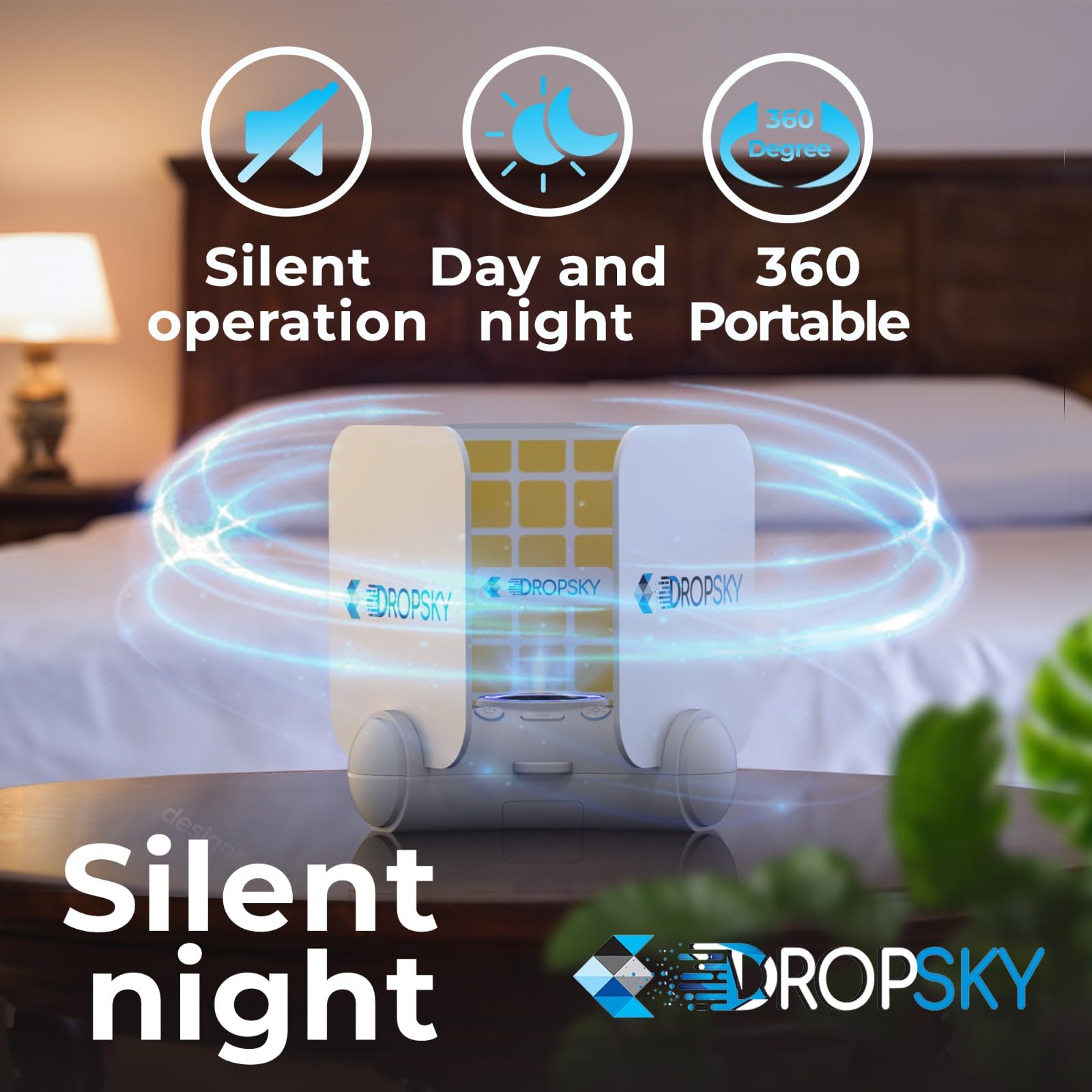 Dropsky 360 Portable Flying Insect Trap, Gnat Traps for House Indoor & Outdoor- Higher Coverage Blue Light Fly Trap- Get Rid of Flies- Safe for Pets & Kids- 2 Traps + 6 Glue Cards+ USB+Cable Charger