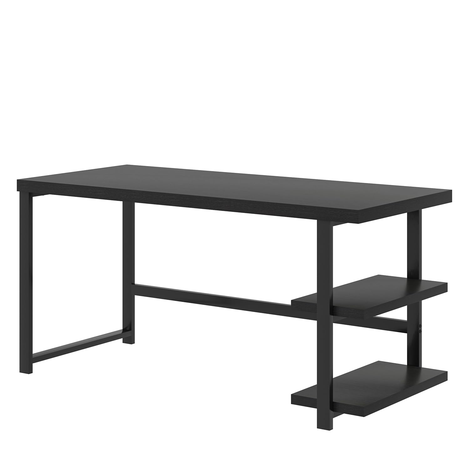 EXCEFUR Industrial Computer Desk, Home Office Desk with Storage Shelves, Wood Study Writing Table for Bedroom, Living Room, Grey, 53 Inch