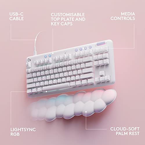 Logitech G713 Wired Mechanical Gaming Keyboard with LIGHTSYNC RGB Lighting, Tactile Switches (GX Brown), and Keyboard Palm Rest, PC and Mac Compatible - White Mist