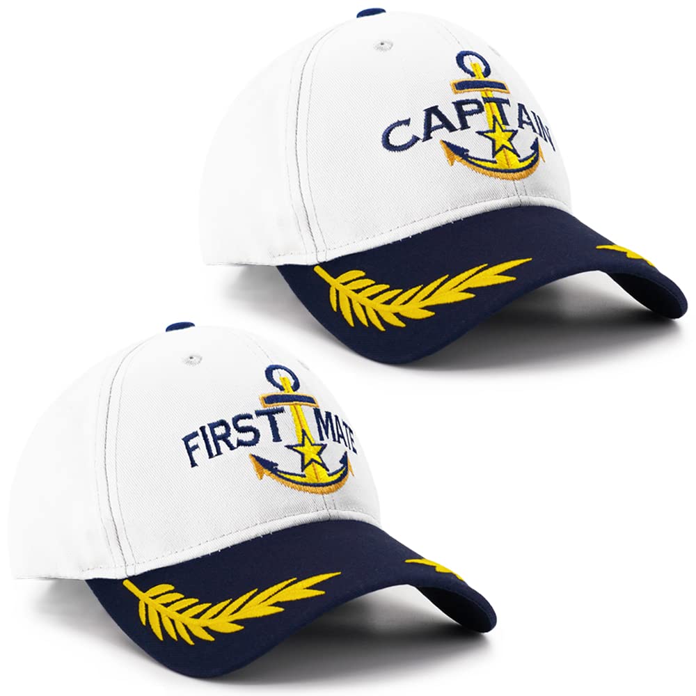 Captain Hat & First Mate | Matching Skipper Boating Baseball Caps | Nautical Marine Sailor Navy Hats (Captain & First Mate)
