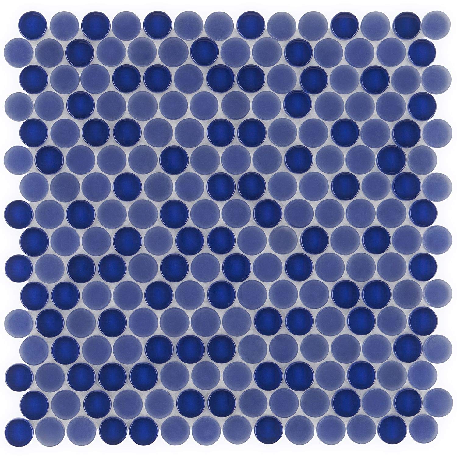 Contempo Blue Penny Round 3 in. x 6 in. Polished and Frosted Glass Mosaic Tile Sample