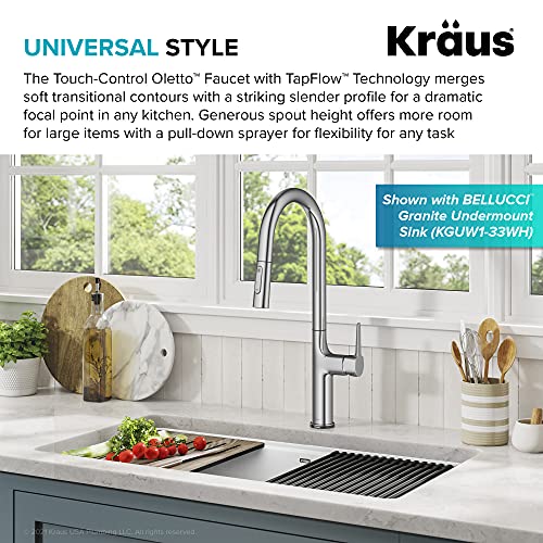 KRAUS Oletto Tall Modern Single-Handle Touch Kitchen Sink Faucet with Pull Down Sprayer in Chrome, KTF-3101CH
