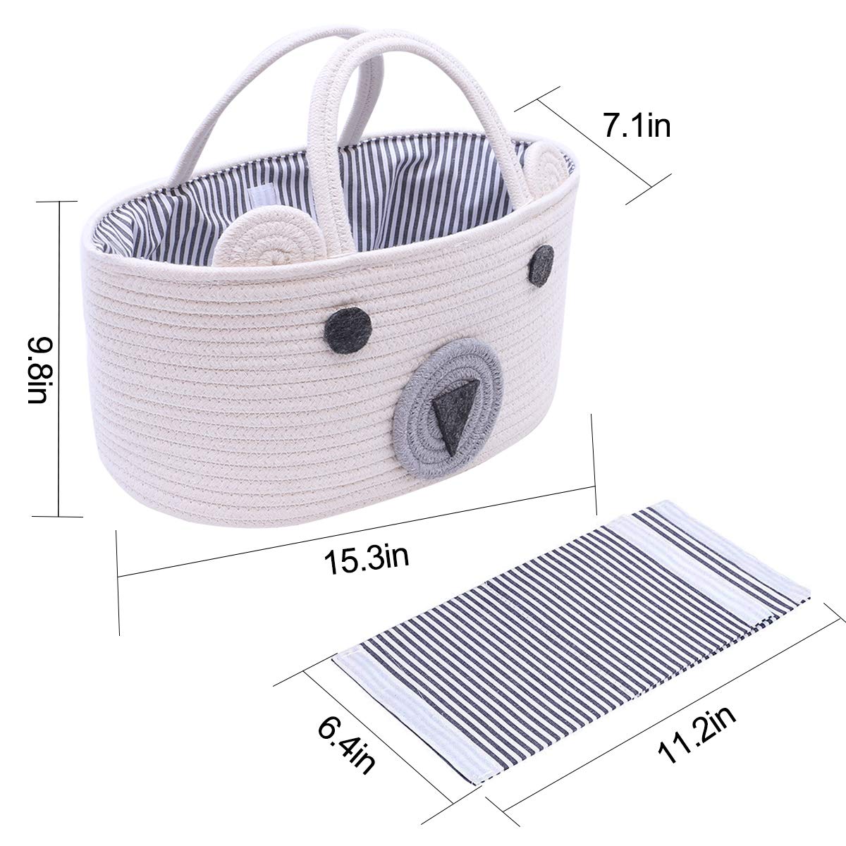 Conthfut Baby Diaper Caddy Organizer 100% Cotton Canvas Stylish Rope Nursery Storage Bin Portable Tote Bag & Car Organizer For Changing Table- Top Baby Shower Basket (White)