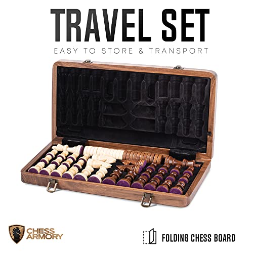 Chess Armory Premium Checkers and Chess Set - Wooden Board Game with a Portable Wood Case and Secure Storage for Pieces, Set for Kids and Adults (Walnut Wood)