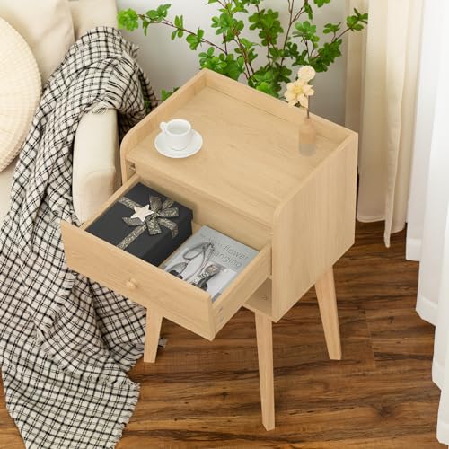 Lerliuo Wood Nightstand Set of 2, Modern Bed Side Table with Drawer, Wood End Table for Small Space, Side Table with Storage, Night Stand for Bedroom/Living Room/Dorm 26.38''H