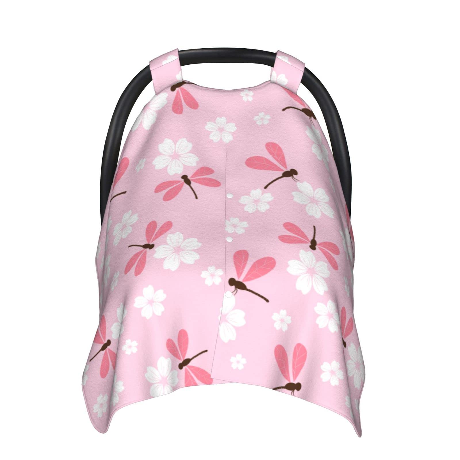 KiuLoam White Flower and Dragonflies On Pink Baby Car Seat Canopy, Nursing Cover for Mom Breastfeeding Scarf, Infant Car Seat Cover/Multiuse Baby Stroller Covers for Babies Boys Girls
