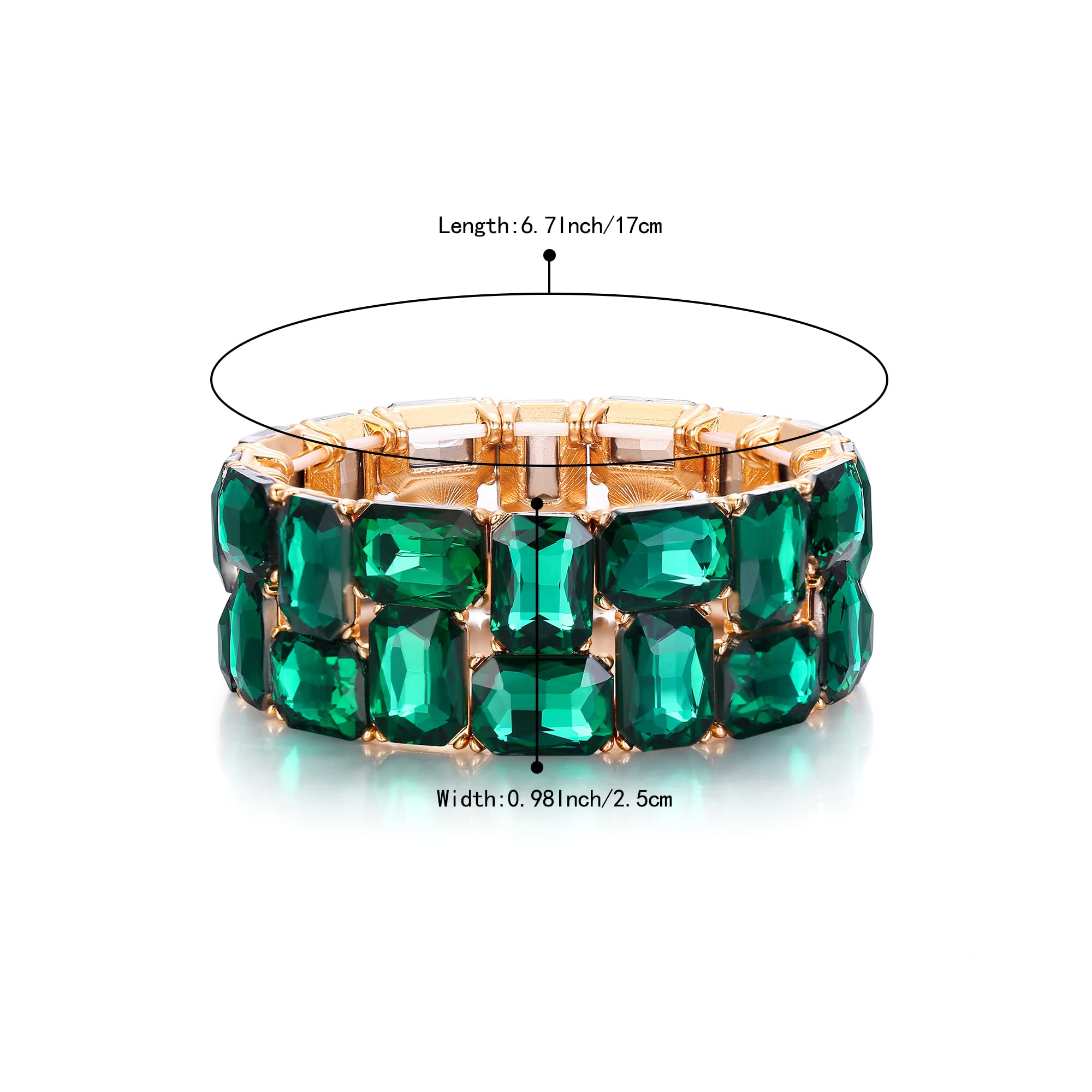 BriLove Women's Sparkling Crystal Emerald Cut Stretch Bangle Bracelet for Wedding Party Prom Emerald Color Gold-Tone