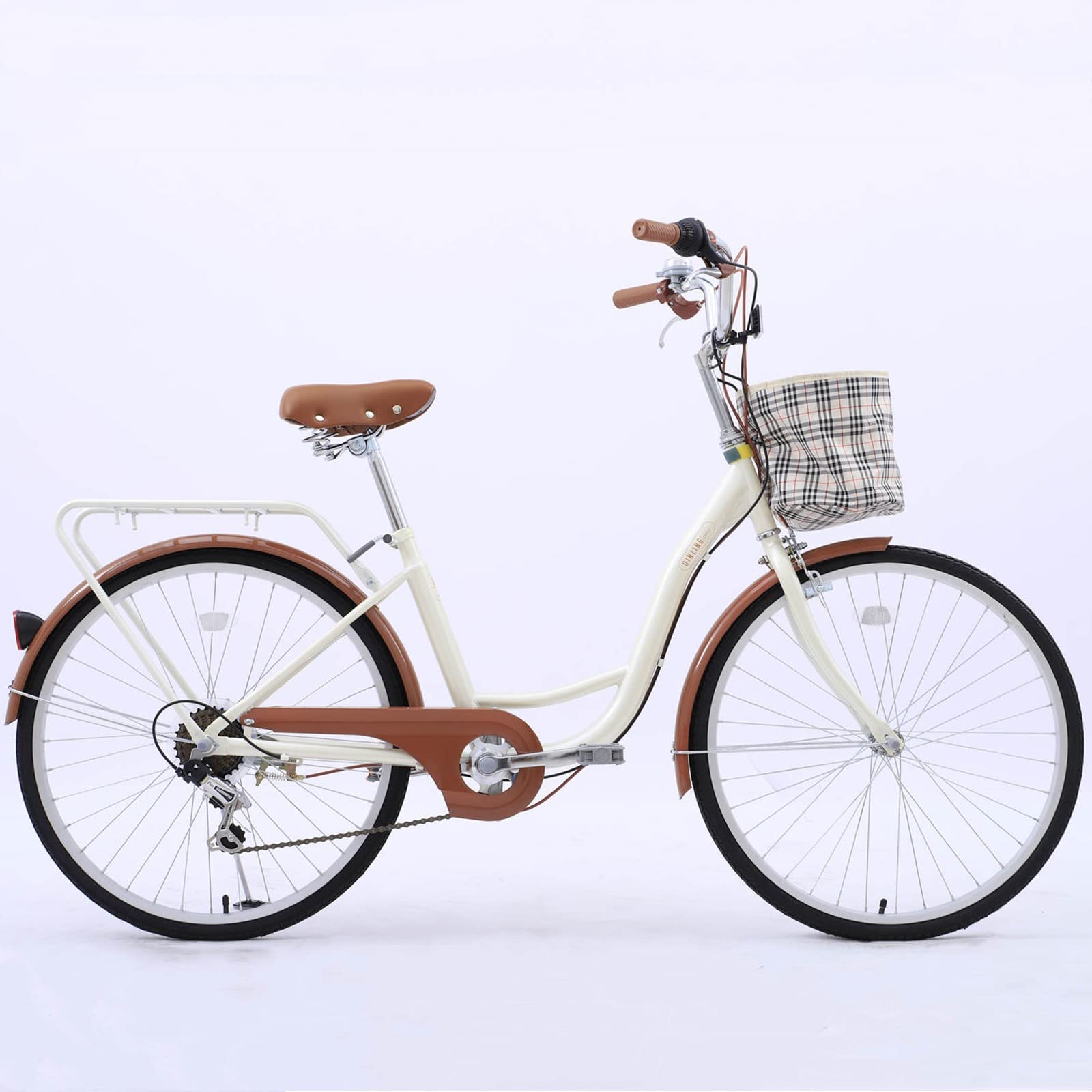 Dinling 24/26 inch Women Bikes 7-Speed Shifters Beach Cruiser Bike - with Comfortable Seats and Baskets & Back Seats (26 inch)