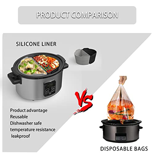 Slow Cooker Liners,Cook Two Things at Once and Easy Clean,Crock Pot Divider,Suitable for 6-8QT Crock,Silicone Crock Pot Liners Oval (2)