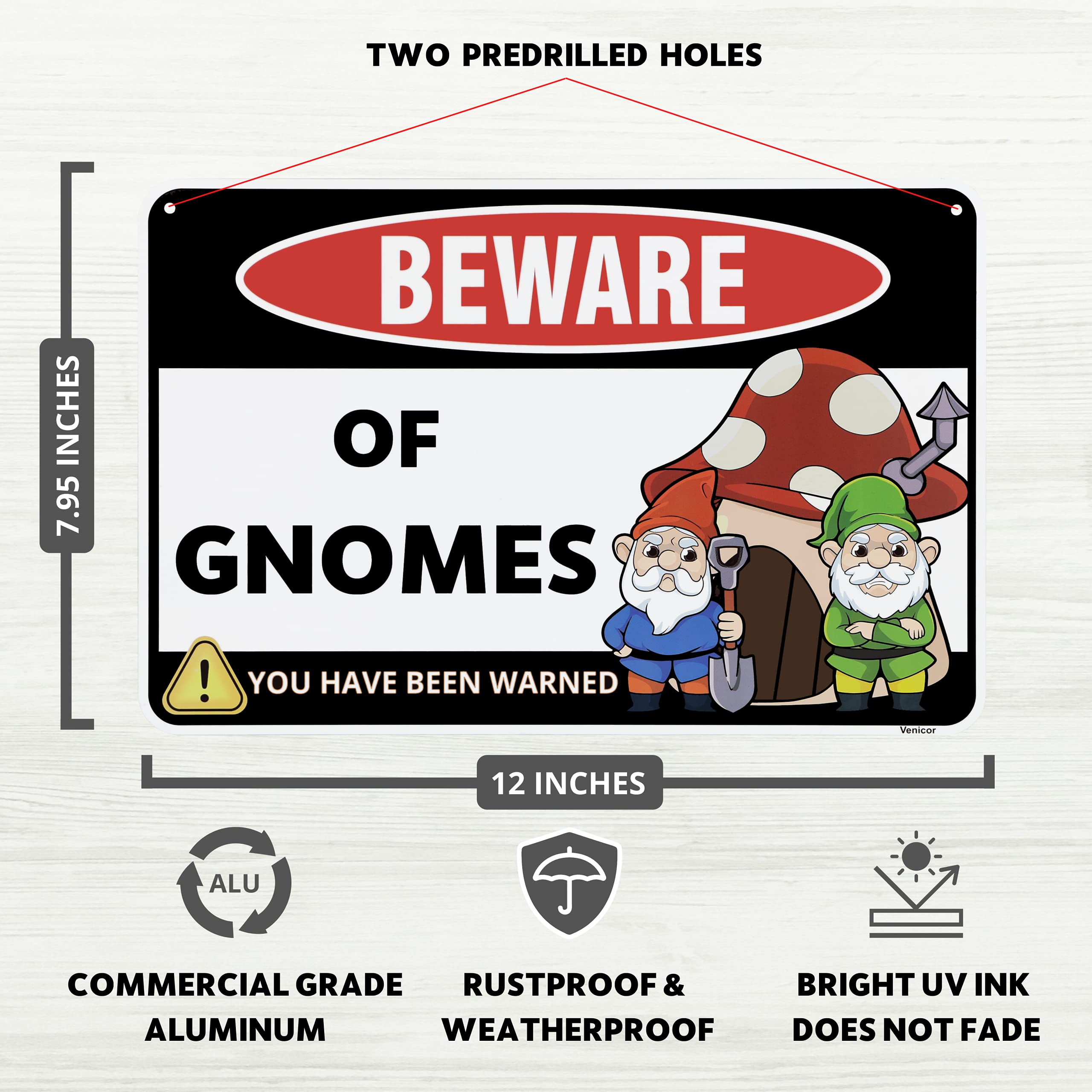Venicor Gnome Sign Decor - 8 x 12 Inches - Aluminum - Funny Gnome Gifts for Women - Gnome Decorations for Home Stuff