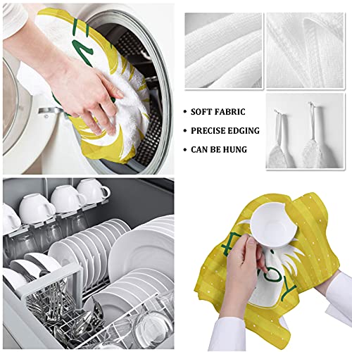 Kitchen Towels Dish Cloth 1 Pack Summer Pineapple Fruit Texture Soft Absorbent Dish Towel Reusable Cleaning Cloths Tea Bar Hand Towels Enjoy Quote on Yellow Stripe Drying Dishcloth for Dishes