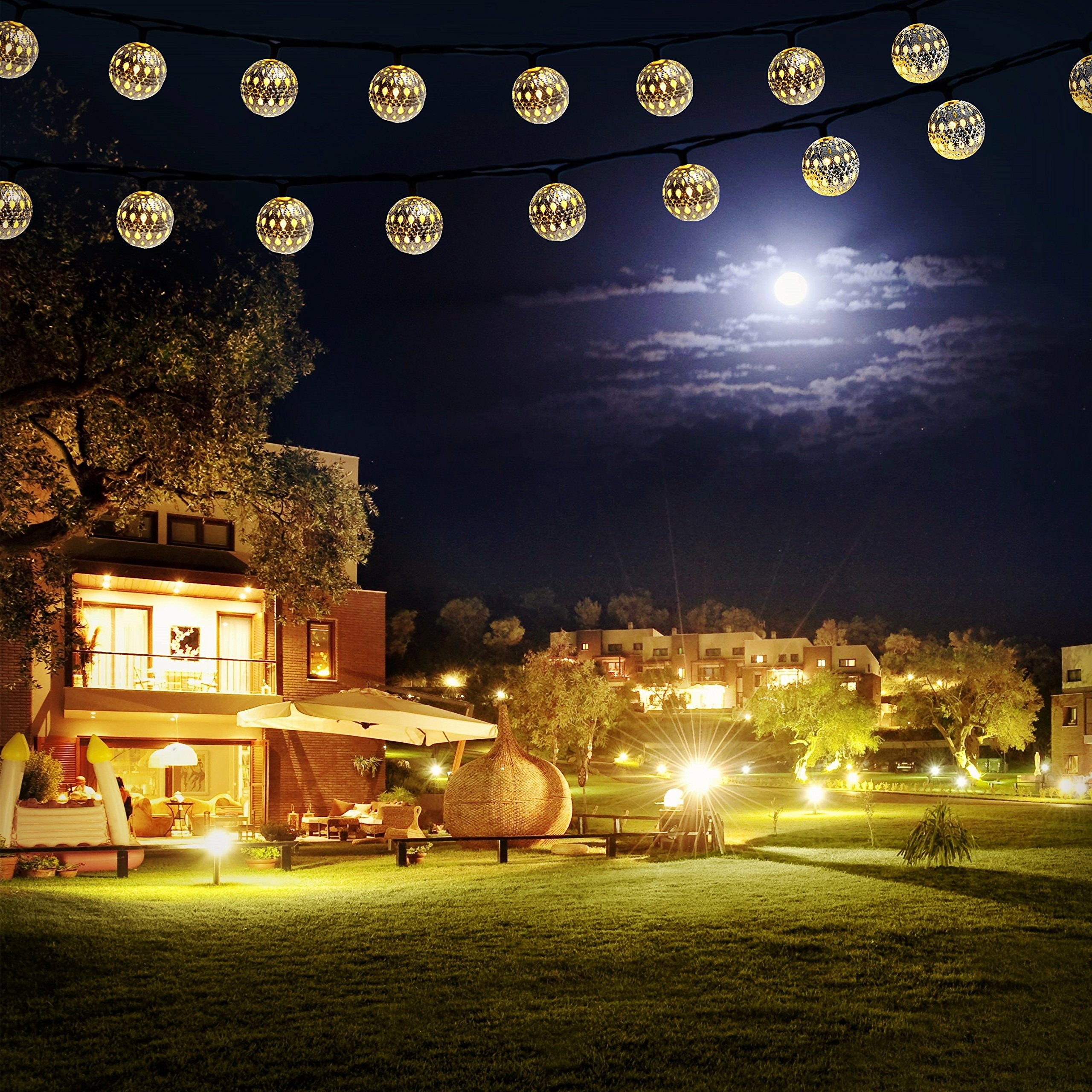 Solar String Light Outdoor, Goodia 30 LED Gold Moroccan Waterproof Warm White String Lights for Curtain,Bedroom,Patio,Lawn,Landscape,Fairy Garden,Home,Wedding,Holiday,Christmas Tree,New Year,Party