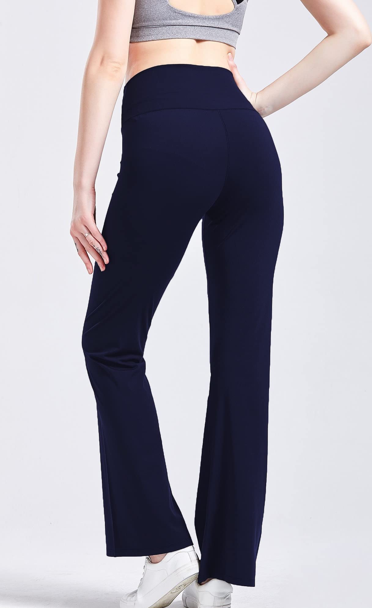 DANI CHINS Women's Casual Bootcut Yoga Pants V Crossover High Waisted Flare Workout Leggings (Navy, XL)