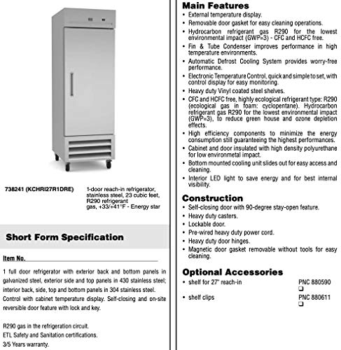 Kelvinator KCHRI27R1DRE 26 3/4" One Section Reach in Refrigerator, Silver
