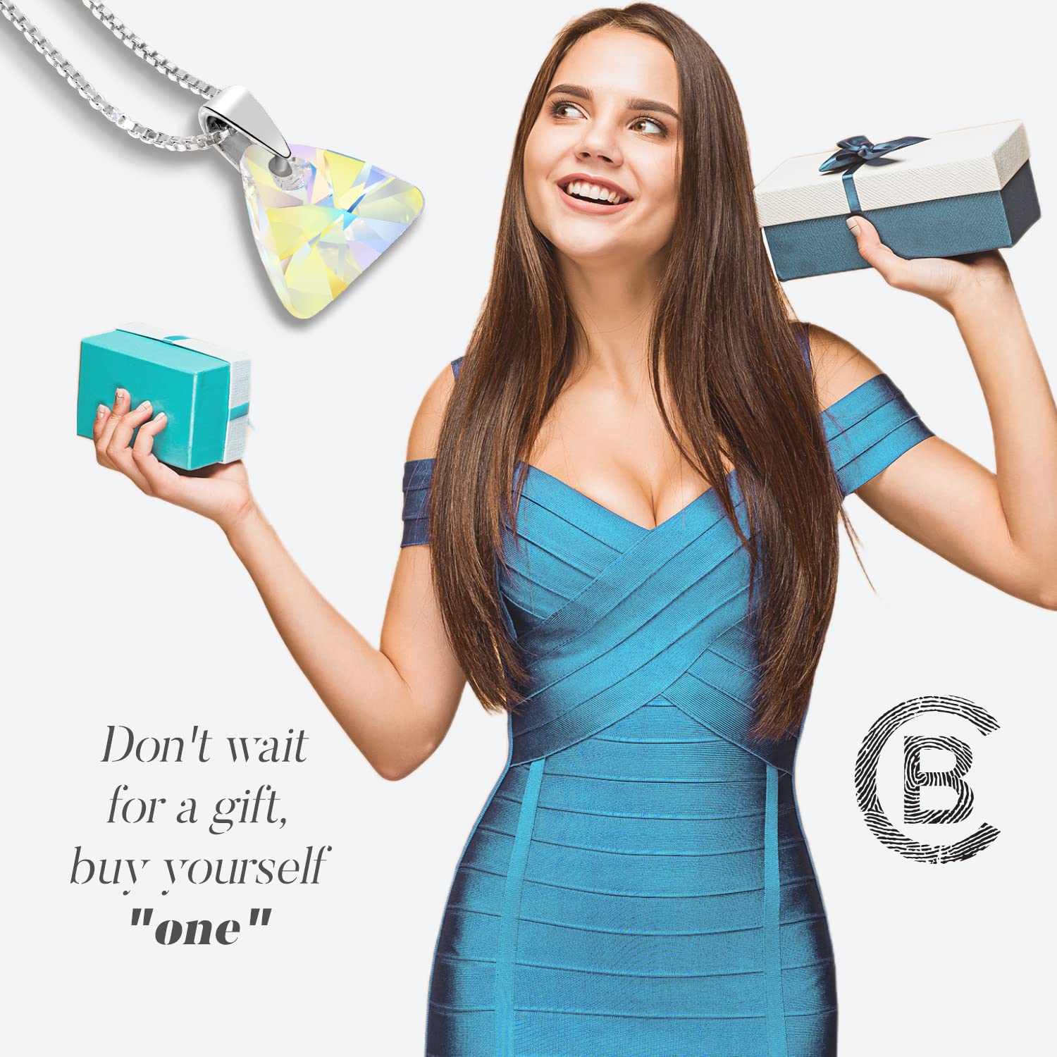 Chic Bijoux Necklace for Women – Pendant made with Austrian Crystals and 925 Sterling Silver – Gift for Her Birthday, Purple/Black/Blue (Silver Night)