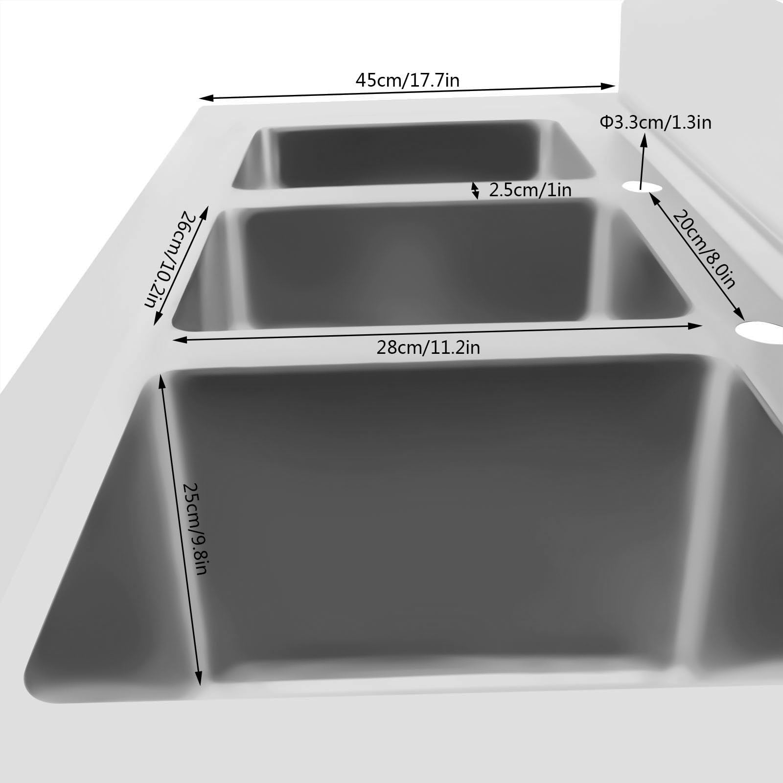 Florchest Standing Three Bowl Kitchen Sink Set, 3 Compartment Commercial Kitchen Sink Stainless Steel/Garage Prep & Utility Sink for Restaurants Kitchen, Laundry Room,Outdoor