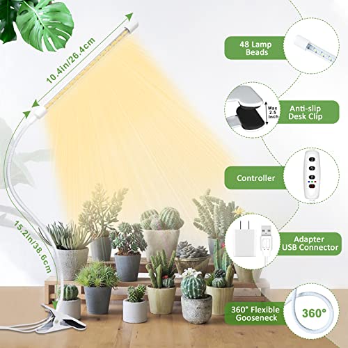 Grow Light for Indoor Plants, SUWITU 6000k Full Spectrum Plant Light, Clip-on Led Grow Lights, Plant Grow Light for Succulents Small Plants, Auto On/Off Timing, 1 Head 3 Lighting Modes & 10 Dimming