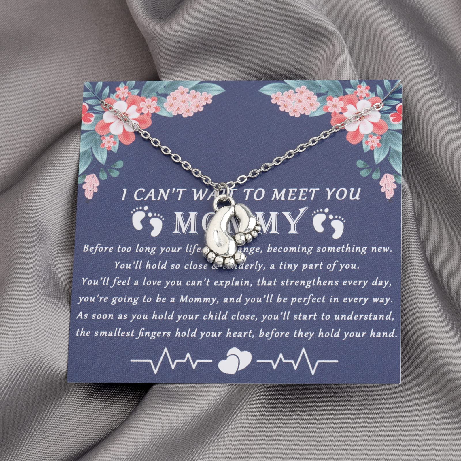 MYOSPARK Mom to Be Necklace with Message Card Pregnancy Gift for First Time Mom Expecting Mom Gift Pregnant Wife Gift (Mom Feet NL)