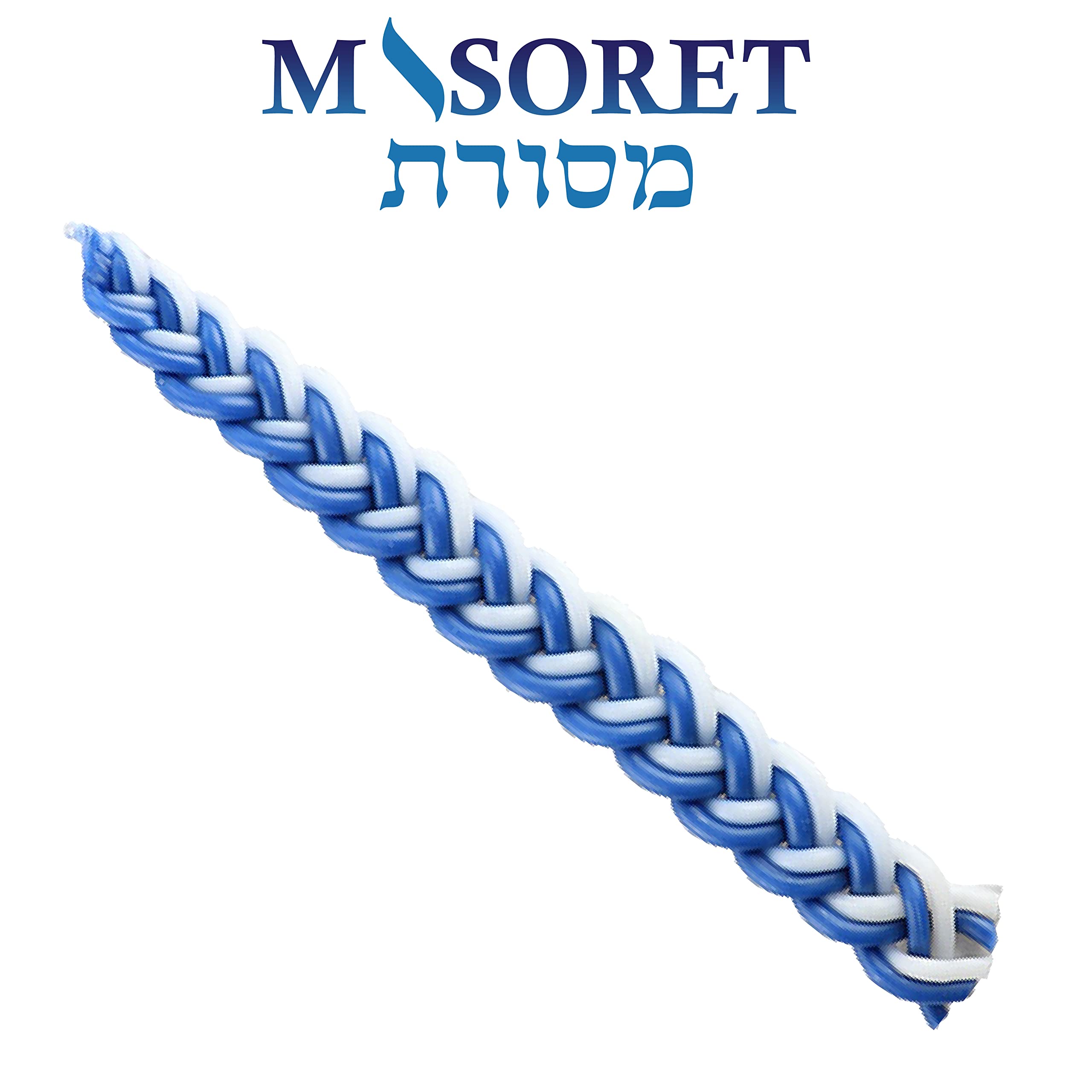 Masoret Set: Blue Havdalah Candle 11.8" with Glass Besamim Holder 2.4" 1.6" with Laser-Cut Plaque