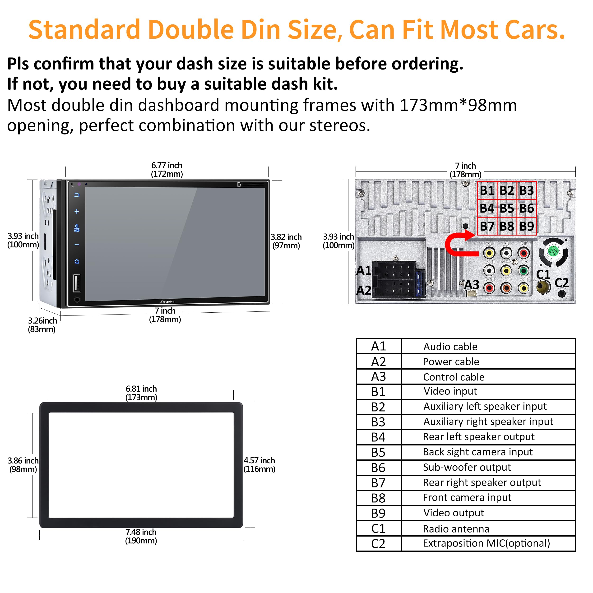 Car Stereo Compatible with Apple Carplay, Double Din 7" Full Touch HD Capacitive Screen - Mirror Link, Bluetooth, Backup Camera, Steering Wheel Controls, Subwoofer, AM/FM Car Radio for 12V Vehicles