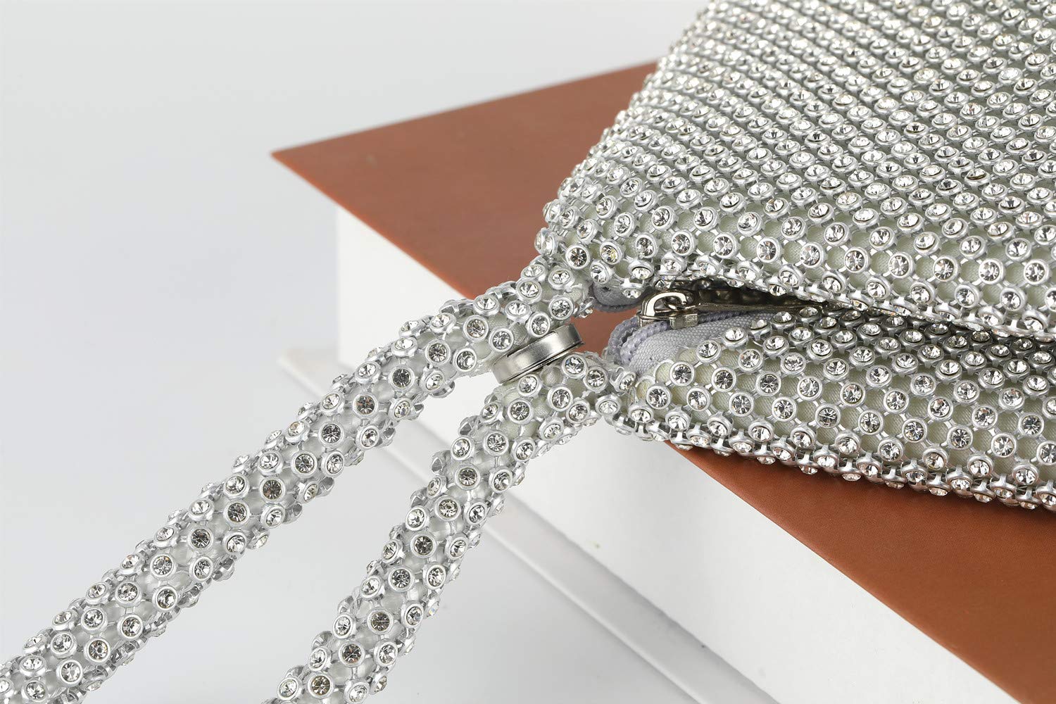 Vgift Rhinestone Purse, Women Sparkle Bling Wristlet Clutch Evening Bag for Prom Party Night Out, Silver
