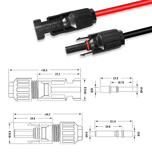 GELRHONR 10AWG Solar Panel Extension Bare Wire with Female and Male Connector Solar Panel Wiring Pigtail Cable Adapter for Solar Panels-(Red+Black) (10AWG 5M/16FT M/F)