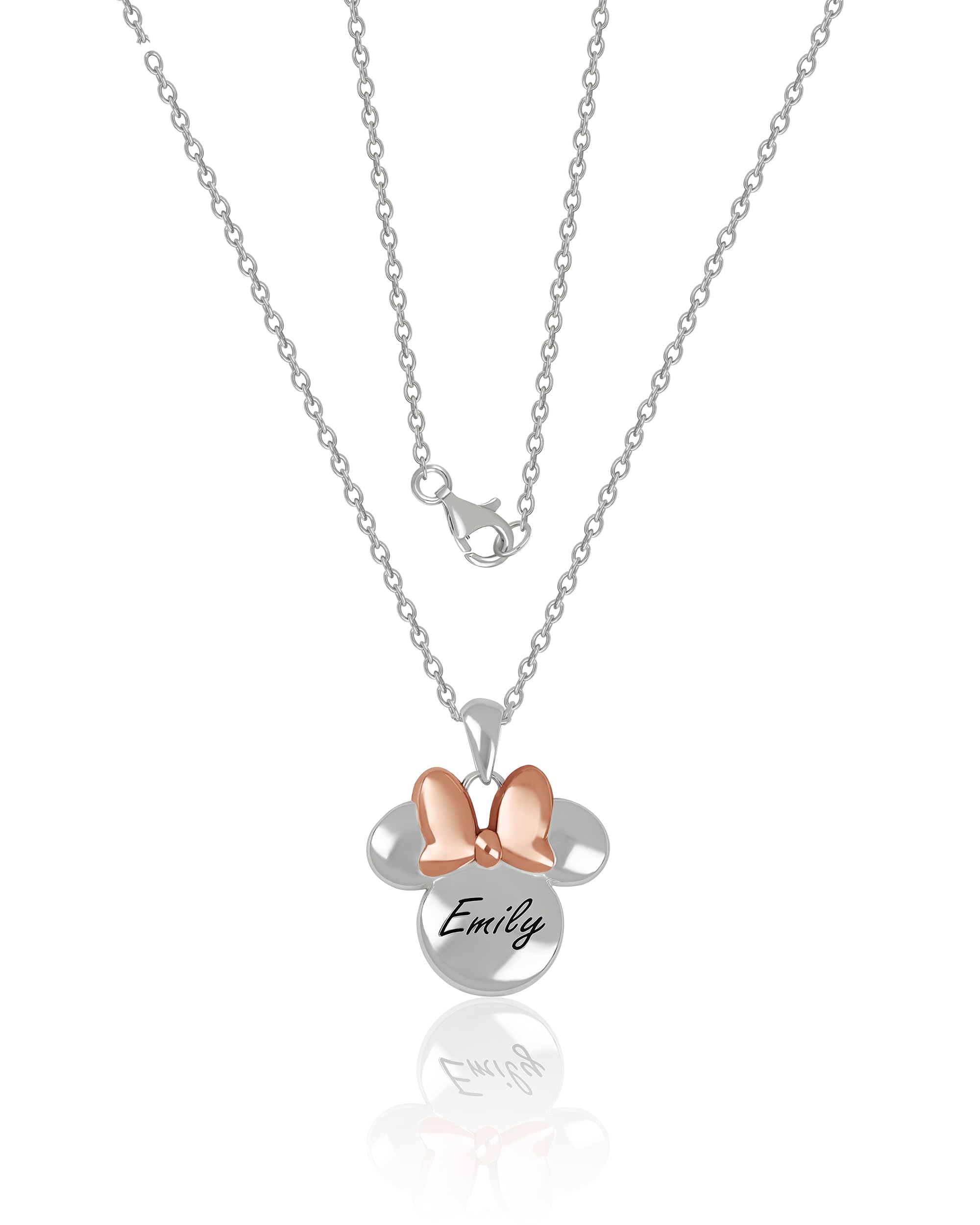 Disney Womens Minnie Mouse Custom Nameplate Necklace 18" - Sterling Silver Name Necklace with Personalized Minnie Mouse Pendant - Officially Licensed