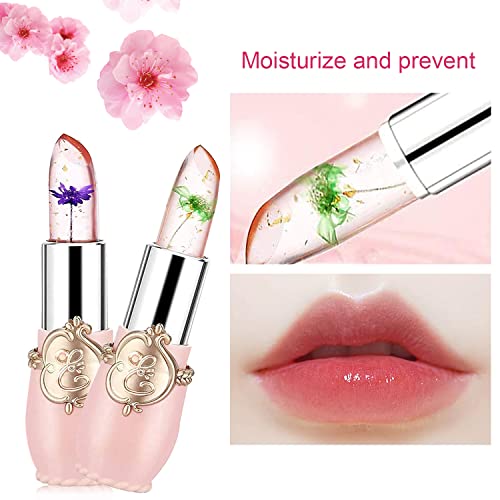 Deepmind 2 Pcs Crystal Flower Jelly Lipstick Magic Lip Color Changing Lip Balm PH Clear Temperature Color Changing Lipstick Long Lasting Nutritious Moisturizing Lip Gloss (6#)
