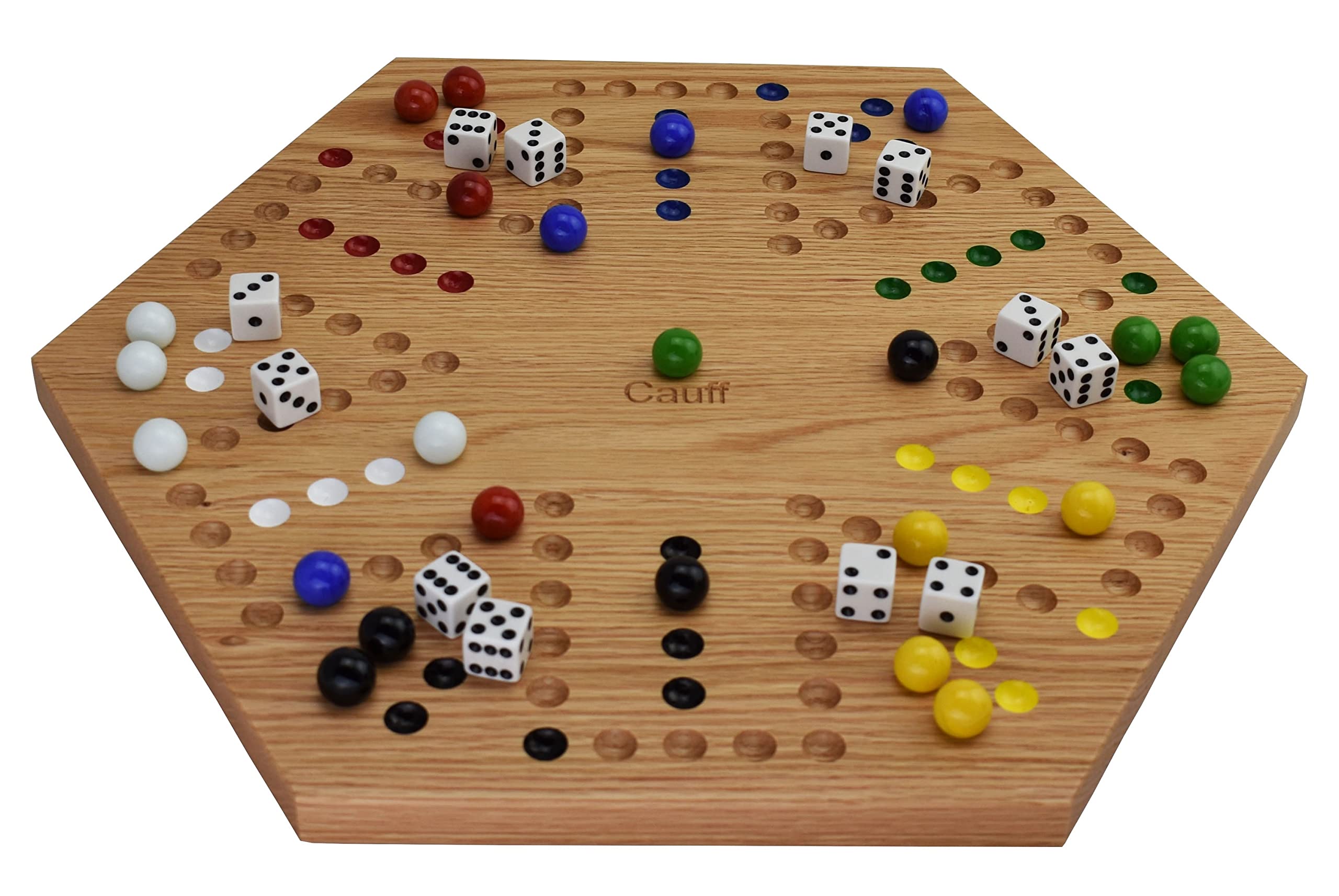Solid Oak Double Sided Marble Board Game Hand Painted by Cauff (20 inch)