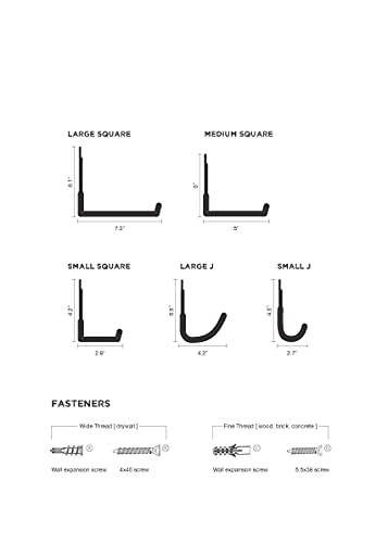 GSM Brands Garage Hooks, Heavy Duty Wall Mounted Utility Storage, Coated Steel 12 Pack [ Variety Pack, 5 Different Sizes ]