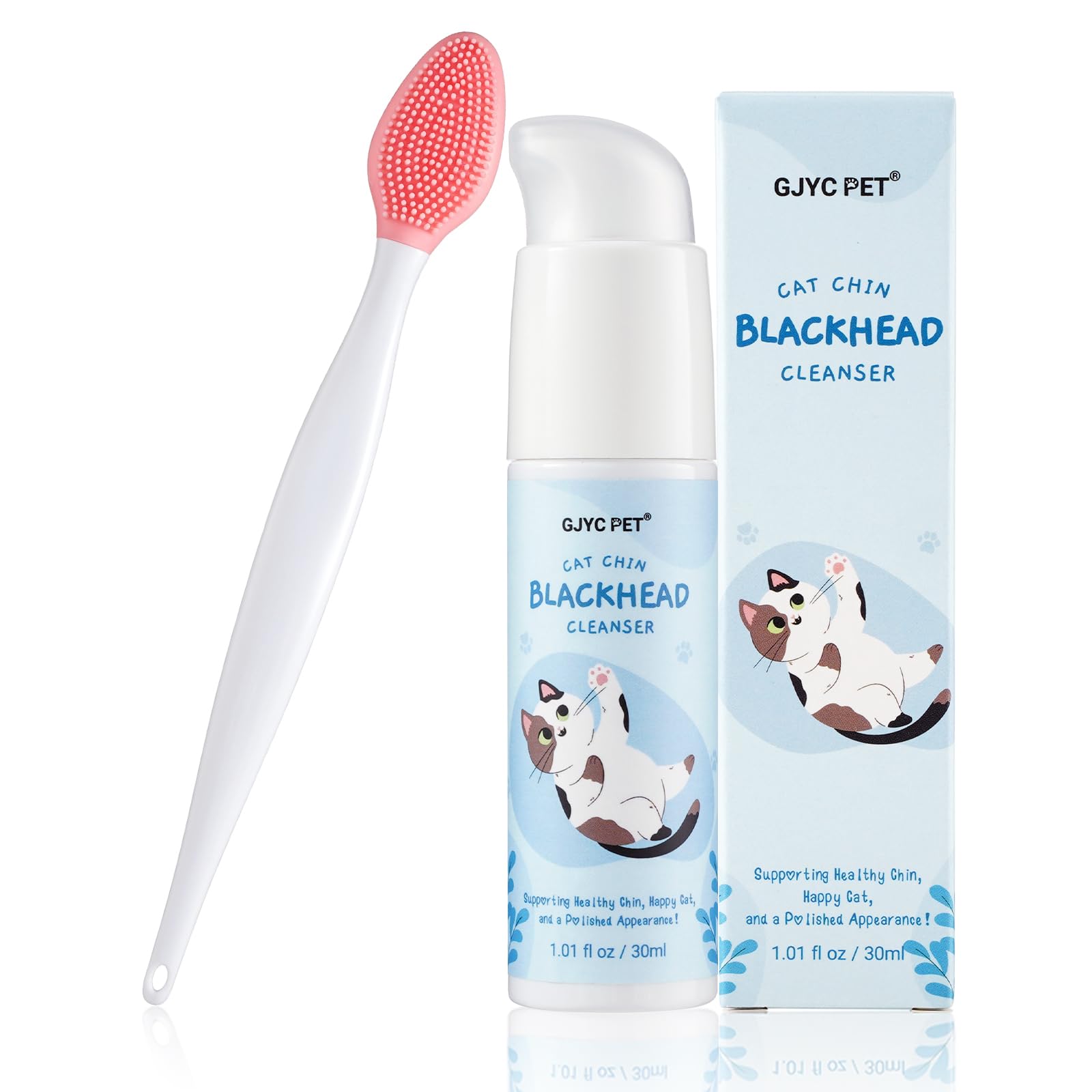 GJYC PET Cat Chin Acne Care Kit - Gently Removes Cat Chin Blackheads, Equipped with Cleansing Brush, Cruelty-Free, Nurtures Cat's Chin Softness and Freshness, 1.01 fl. oz