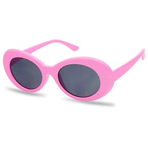 Colorful Oval Kurt Cobain Inspired Mod Round Pop Fashion Sunglasses (Pink, Black)