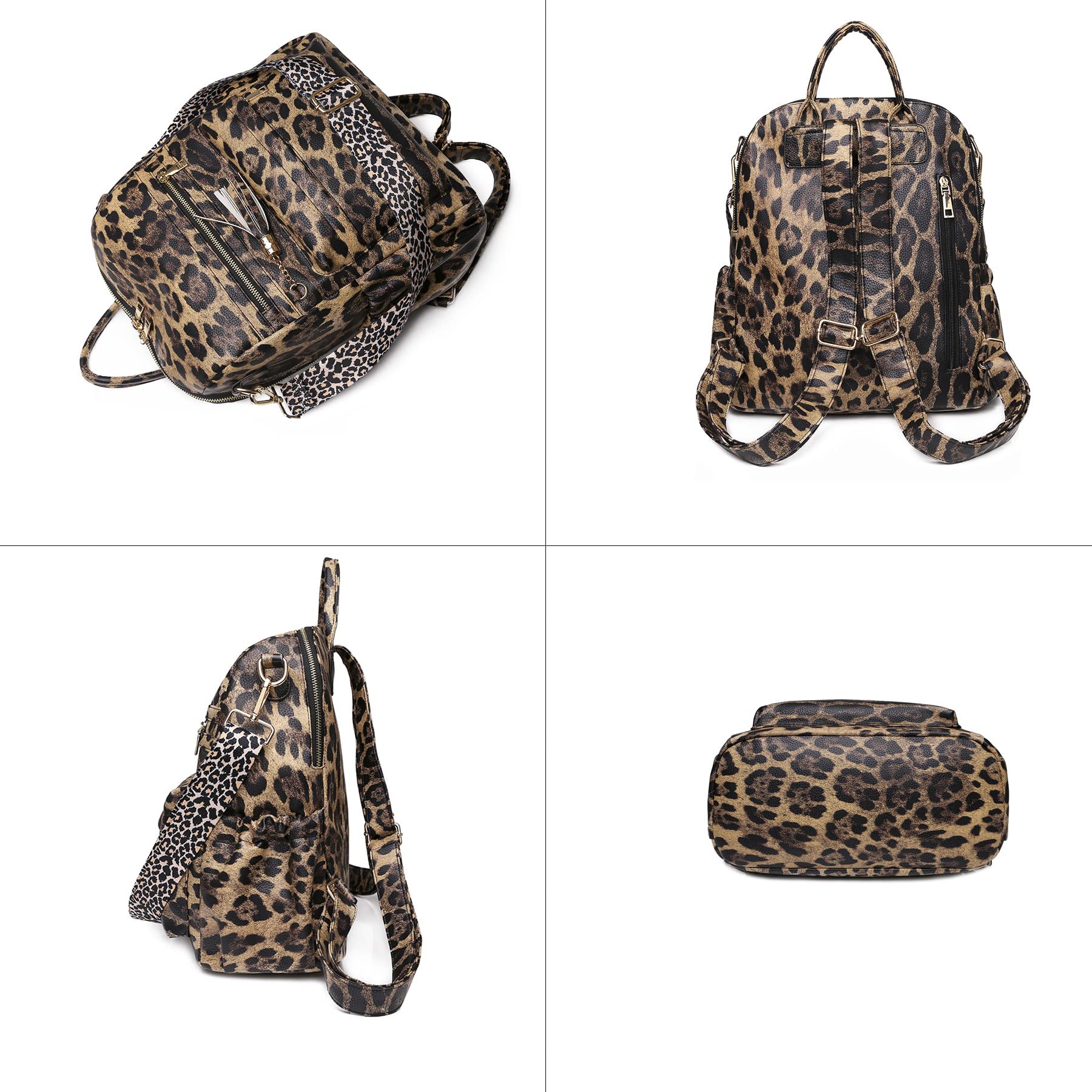 DIVCIDLC Backpack Purse for Women with Wide Leopard Shoulder Strap Convertible Women Fashion Daypack, Off White