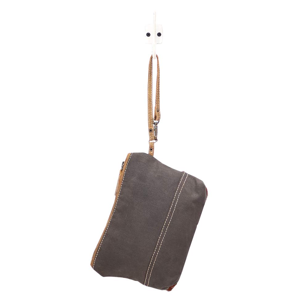 Myra Bag Floret Upcycled Canvas & Cowhide Wristlet Pouch Bag S-1523