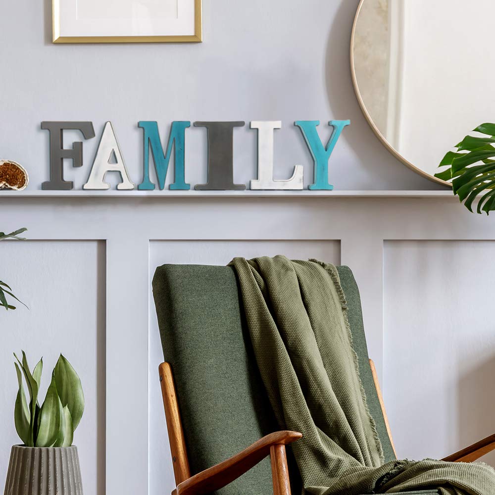 Solution4Patio Wooden Family Decorative Signs with Back Hanging Holes, Freestanding Cutout Words Table Centerpiece, Rustic Letters for Living Room, Home Decor #D303A00