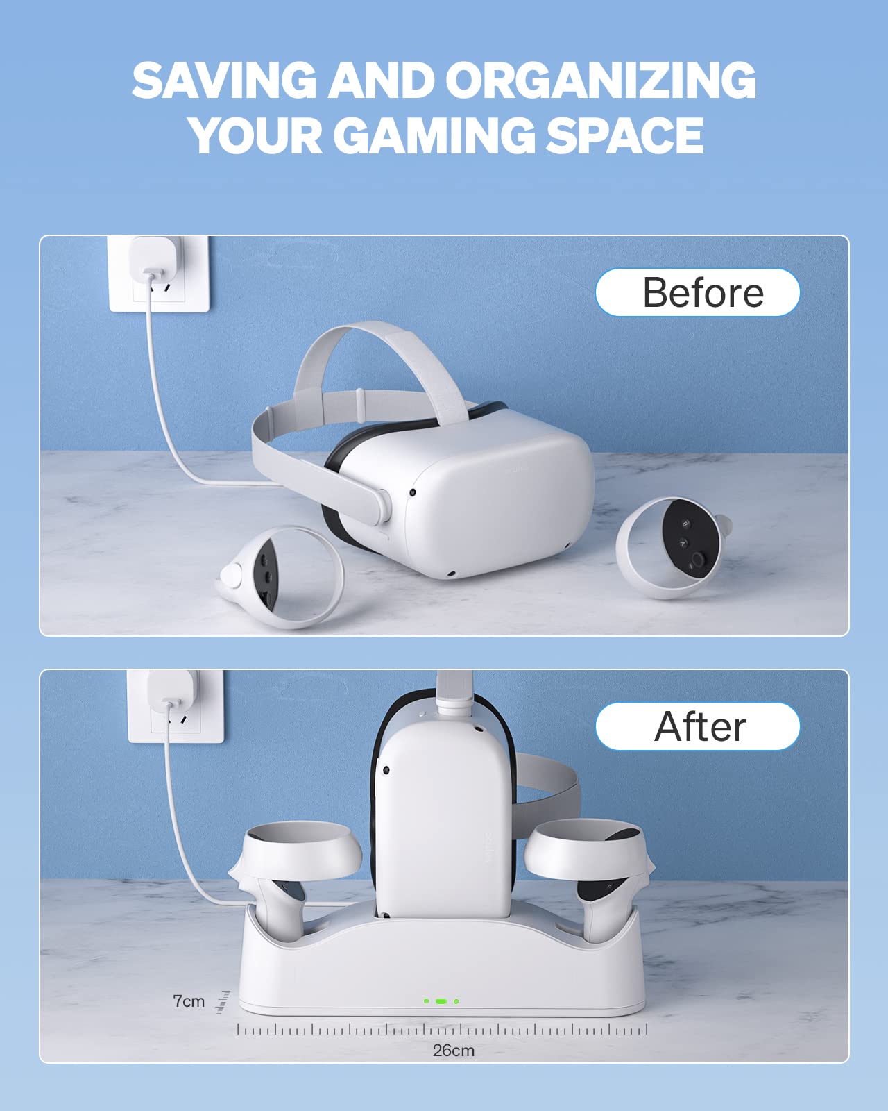 Doohoeek Charging Dock for Oculus Quest 2/Meta Quest 2, Charging Station for Oculus Quest 2 / Meta Quest 2 Headsets and Controllers Stand Mount Station with 2 Rechargeable Batteries for Controllers