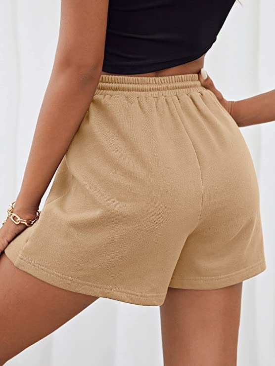 Disnxoo Women's Casual Drawstring Waist Sweat Shorts Summer Athletic Shorts Running Track Shorts (as1, Alpha, x_l, Regular, Regular, Khaki, X-Large, Regular)