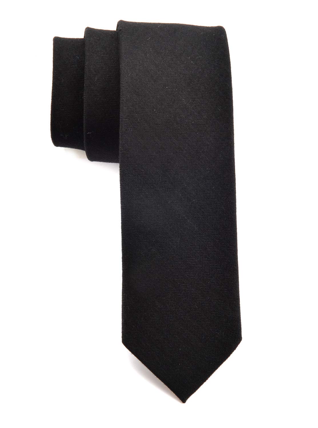 Ctskyte Men Skinny Black Silk Wool Ties Cotton Timeless Matte Texture Neckties for Groom